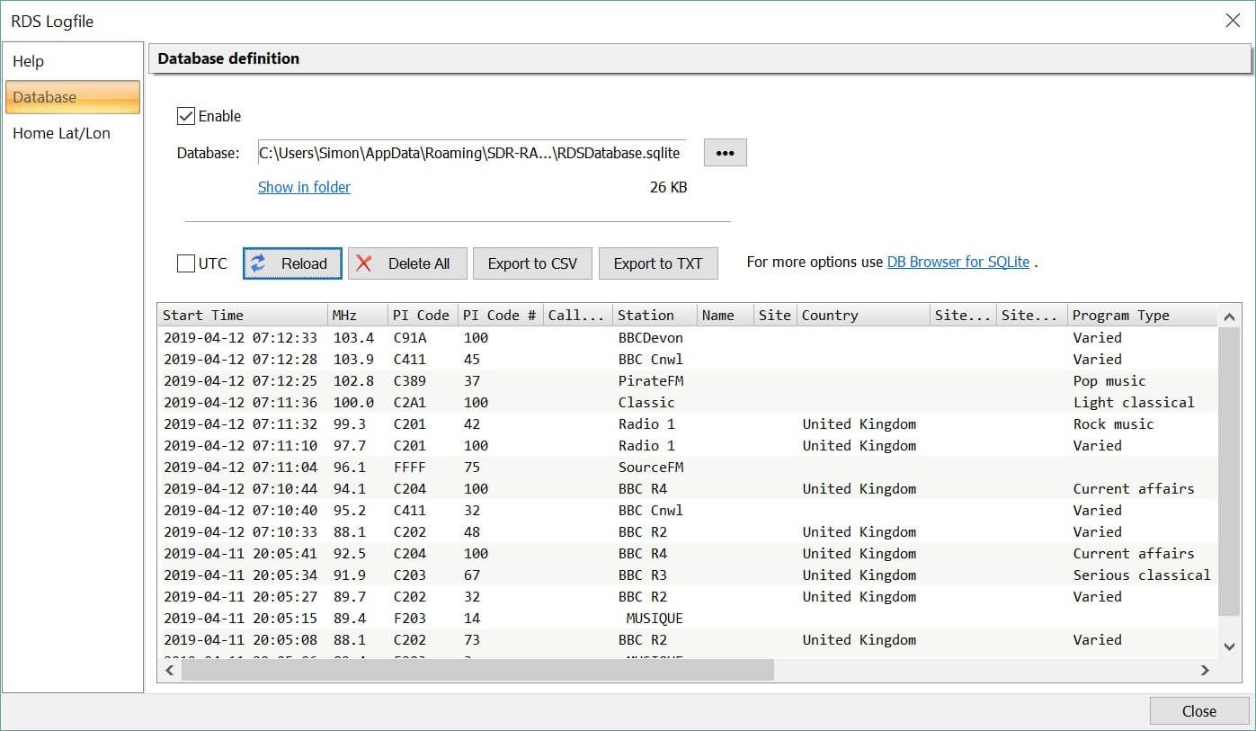 FM Stereo (RDS Logfile) - SDR-Radio.com